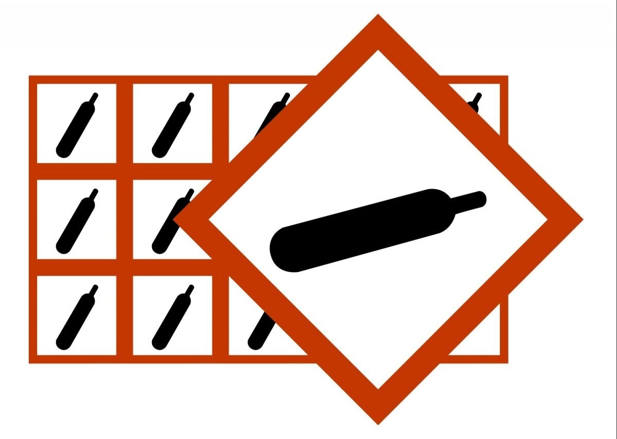 Piktogramy GHS04 - gazy pod ciśnieniem 150 sztuk